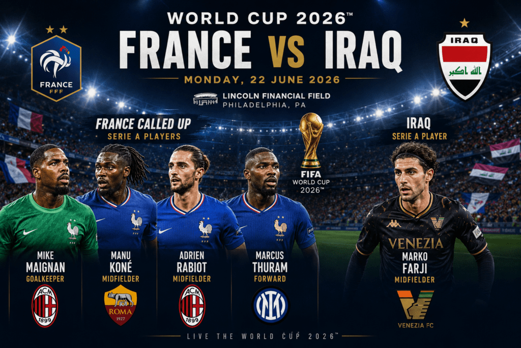 France vs Iraq Official Starting Lineups, Monday, 22 June 2026, World ...